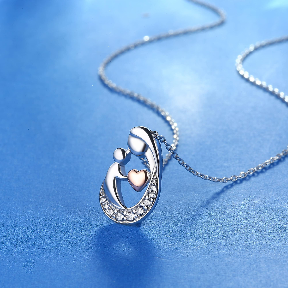 MILACOLATO Mother Pendant Necklaces S925 Sterling Silver Mother Daughter Necklaces 18K White Gold Filled Mom and Child Heart Birthstone Necklace Mother's Day Gifts for Mom New Mum Grandma Women Wife