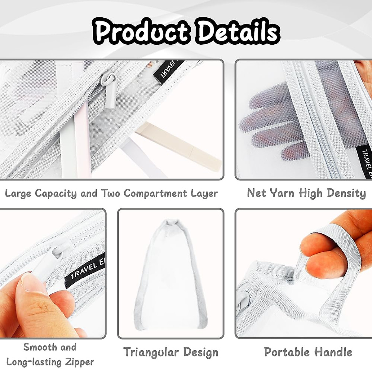 Pencil Case, Grid Mesh Pencil Pouch, Large Capacity White Pencil Bag, Clear Pencil Case with Handle and Zipper, 2-Layer Pen Case Aestheic Stationary Organizer Bag for Office Back to School Supplies