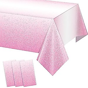 3 Pack Ombre Pink Plastic Tablecloth for Parties, Gradient Pastel Pink Glitter Disposable Tablecloths for Rectangle Tables, Light Pink Sprinkle Table Cover for Wedding Birthday Anniversary, 54x108Inch