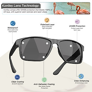 Konlley Floating Polarized Sunglasses, Water Sports Sunglasses for Men and Women, Anti-Seawater Buoyant Sunglasses (Matte Black Frame/Grey Lens)