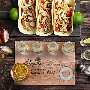 Flight Board Wooden Flight Tray Glass Cup Holder with Salt Rim Glass Cup Serving Tray Bar Serving Trays for Restaurant, Bar, Farmhouse, Party, Family Gathering