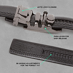 Mio Marino Classic Ratchet Belt - Premium Leather - 1.38 Wide - Adjustable Buckle - Matrix - Jet Black - Adjustable from 28" to 44" Waist
