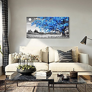 wall art for living room Simple Life Blue moon tree landscape Abstract painting office Wall Decor 20" x 40" single Pieces Canvas Prints Ready to Hang for Home Decoration Black and white Works of art