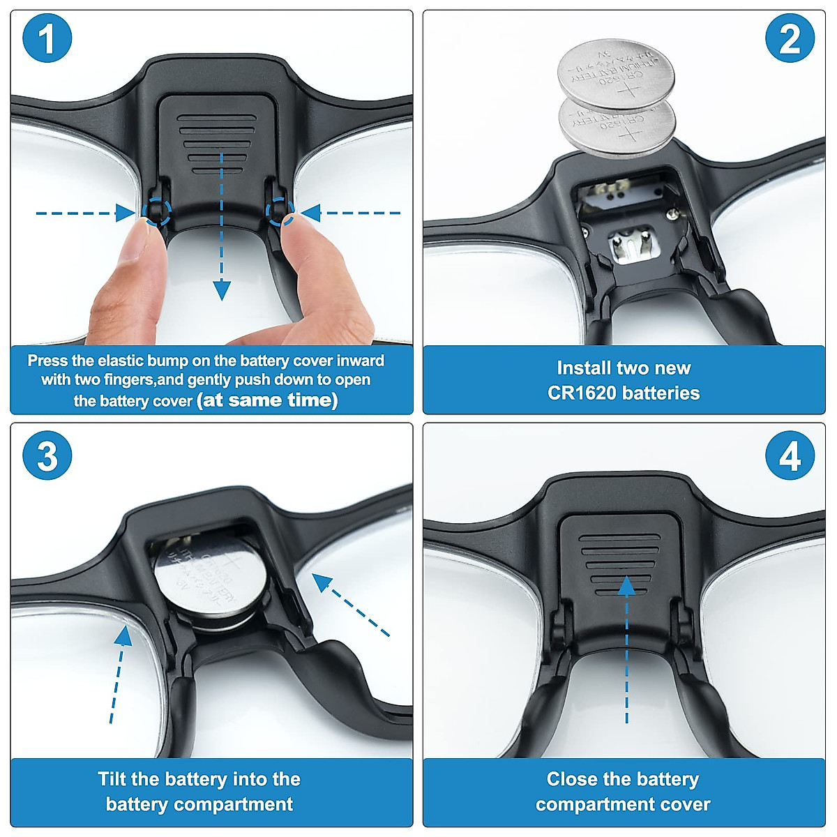 Delixike 200% Magnifying Glasses with Light,LED Lighted Magnification Eyeglasses, Bright Sight Hands Free Magnifier for Close Work, Jewelry,Craft, Reading, Hobby