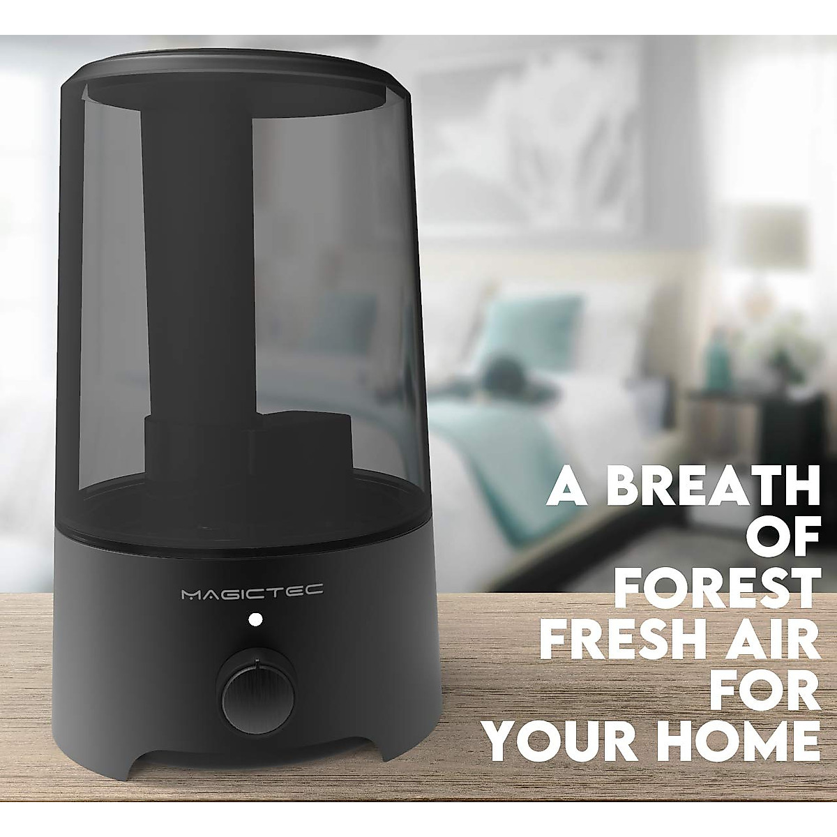 Cool Mist Humidifier, Magictec 2.5L Bedroom Essential Humidifier Diffuser, Baby Humidifier with Adjustable Mist Output, Auto Shut Off, Super Quiet 360° Nozzle- Lasts Up to 24 Hours BLACK