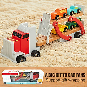 TOP BRIGHT Wooden Car Toys for 3 Year Old Boy Gifts Toddler Boys Truck and Car Ramp Toy with 4 Mini Cars