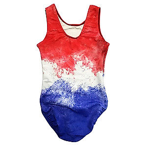 GymnasticsHQ Gymnastics Leotard for Girls - USA Red, White and Blue Rhinestone (CM)