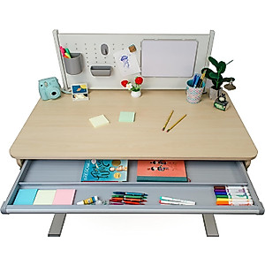 ApexDesk Height Adjustable Study Desk 43" with Drawer & Chair (Desk and Chair Bundle – KD Series Grey)