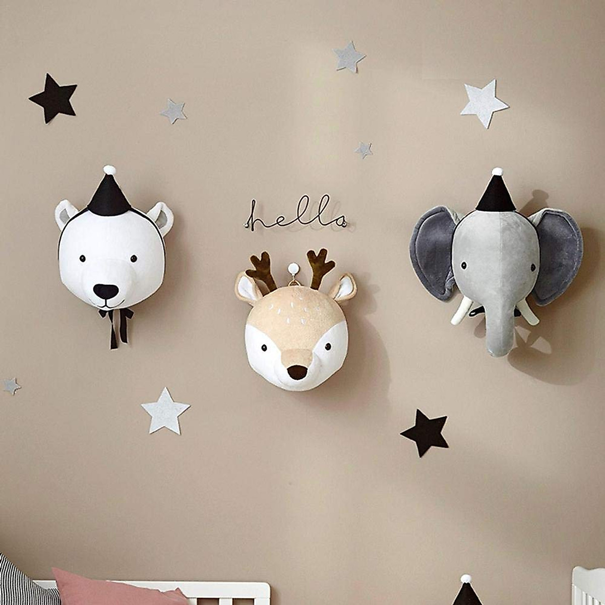 zmr Elephant Nursery Decor Child's Bedroom Stuffed Animal Head Wall Decor Baby Nursery Children's Room Wall Decoration Creative Jewelry
