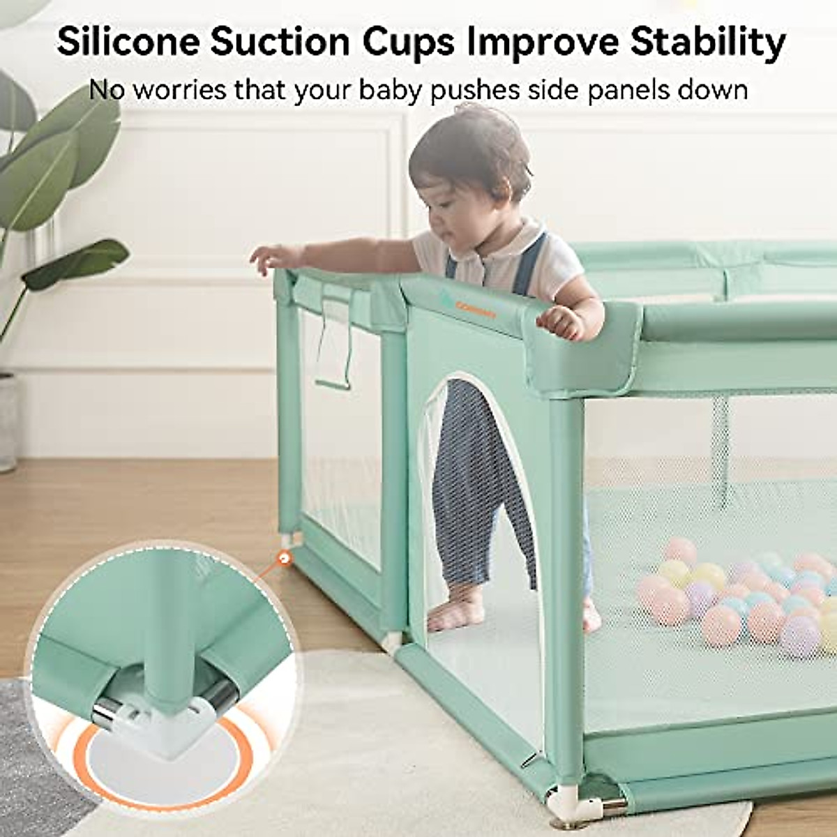 COMOMY Playpens for Babies and Toddlers, 79"x71" Baby Playard Extra Large, Safe and Non-Slip Baby Fence, Full Mesh Design, Indoor & Outdoor Kids Activity Center, Baby Play Pens (Dark Green)