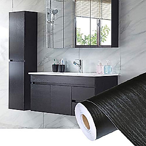 17.7"x78.7" Black Wood Grain Contact Paper Self-Adhesive Peel Stick Countertop Shelf Liner Removable Drawer Sticker Vinyl Film for Home Office Furniture