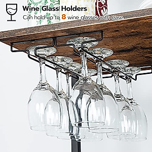 HOOBRO Bar Cart for The Home, Serving Cart with Wine Glass Hooks, Rolling Kitchen Cart with Lockable Wheels, 25.2 x 15.7 x 33.3 Inches Beverage Cart with Storage Shelves, Rustic Brown BF02TC01