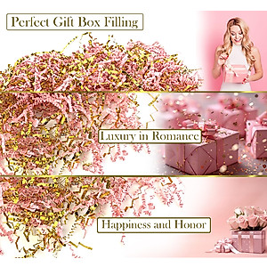 PUROSUR Crinkle Cut Paper Shred Filler Pink & Gold for Gift Wrapping & Basket Filling luxury Gift Box Filler Gift Basket Stuffing Shipping Packaging Craft Party Favor Bags - (4 oz) (Pink & Gold)