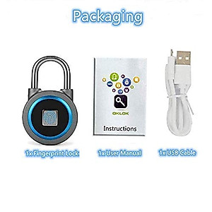 Smart Fingerprint Lock, Bluetooth Padlock, Keyless Biometric Lock, Waterproof, USB Rechargeable, Portable, Gym Locker, Door,Bike Shed, Outdoor