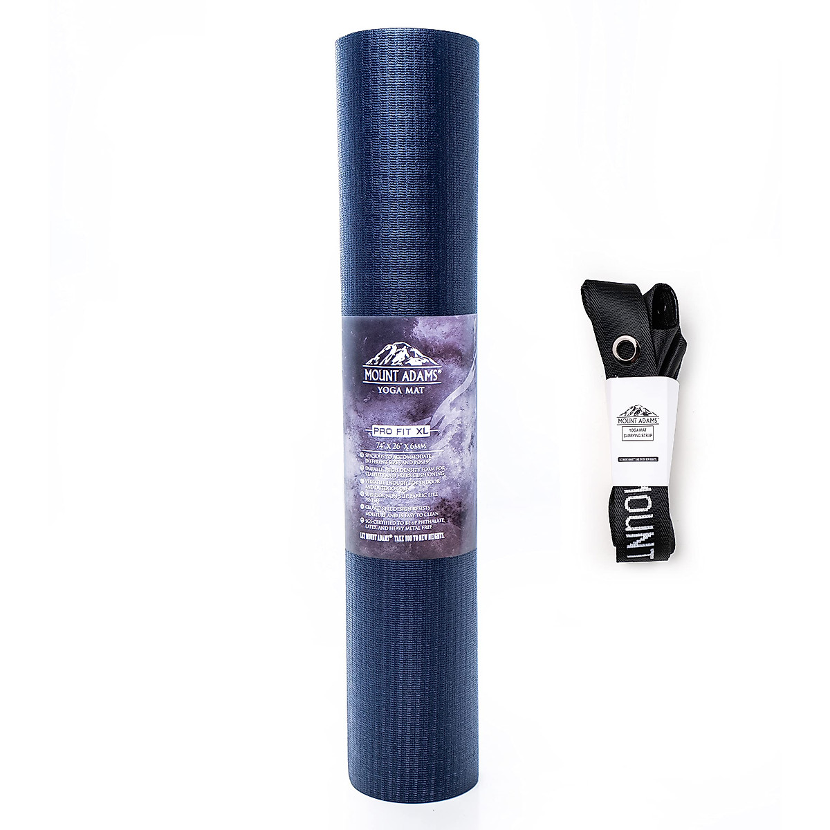 Mount Adams Pro Fit XL Yoga Mat with Carrying Strap, Closed Cell Vinyl Foam for Indoor and Outdoor Yoga, Navy
