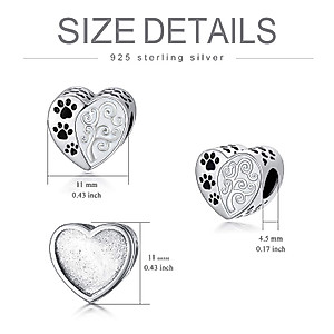 SLIACETE Tree of Life Dog Paw Charms 925 Sterling Silver Custom Picture Photo Footprint Heart Charms Fit Bracelet Tree of Life Jewelry Gifts for Women