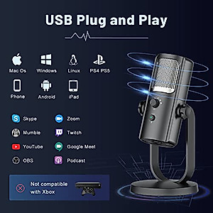 Angetube USB Microphone for PC Mac PS5 PS4, Computer Recording Condenser Mic for Gaming, Streaming, Podcasting, 4 Pickup Patterns, Mic Gain Control & Mute Button Headphone Monitoring Port Plug & Play