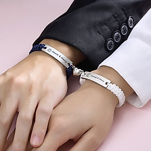 MEALGUET Always & Forever Bracelet Gift for Couples, Handmade Rope Braided Mutual Attraction Bracelets for Lovers, Stainless Steel His and Hers ID Bracelets Matching,One for her, One for him