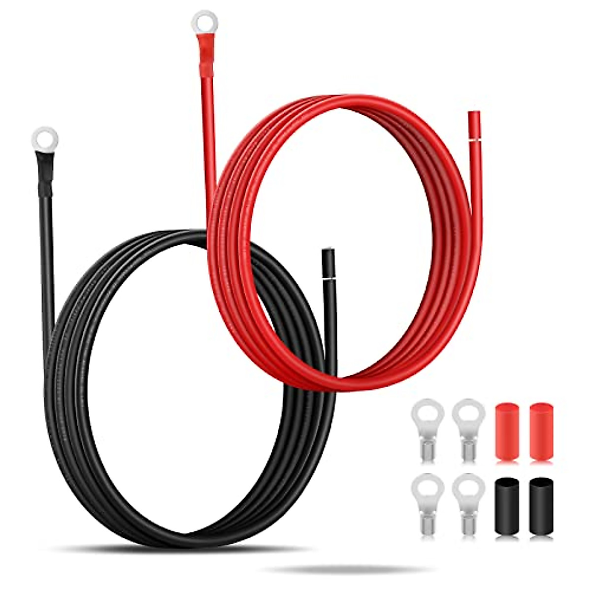 PAEKQ 10 Gauge Tray Cables Solar 10AWG(6mm²) Power Inverter Battery Cables PV Tinned Copper Electrical Wire with O-Type Terminal for Solar Panel Marine Boat RV Automotive Harness Wiring(10FT)