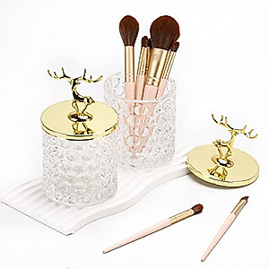 Tbestmax Glass Qtip Holder, 2 Pcs Clear Apothecary Jars with Lid for Cotton Ball, Cotton Swab, Restroom Bathroom Organizers and Storage Containers