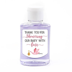 Hand Sanitizer Labels Thank You for Showering Our Little One with Love Stickers, Baby Shower Favor Stickers, Baby Shower Party Favors for Girl.