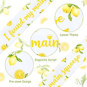JOYMEMO I Found My Main Squeeze Sash - Lemon Bridal Shower Decorations, Yellow Lemon Soft Satin Bridal Shower Sash, Bachelorette Engagement Party Supplies