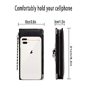 Ecohaso Skull Wallets for Women, Zip Around Goth Wallet Large Capacity Long Purse Credit Card Clutch Wristlet for Women (A-Black)