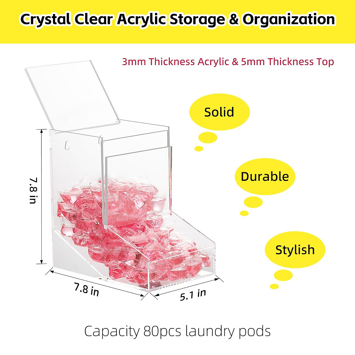 QCBF Acrylic Candy Dispenser, Grocery Store Storage Bin, Candy Dispenser, Laundry Compartment Container, Suitable for Bathroom, Laundry Room, toy Room, Wall Mounted Storage Placer