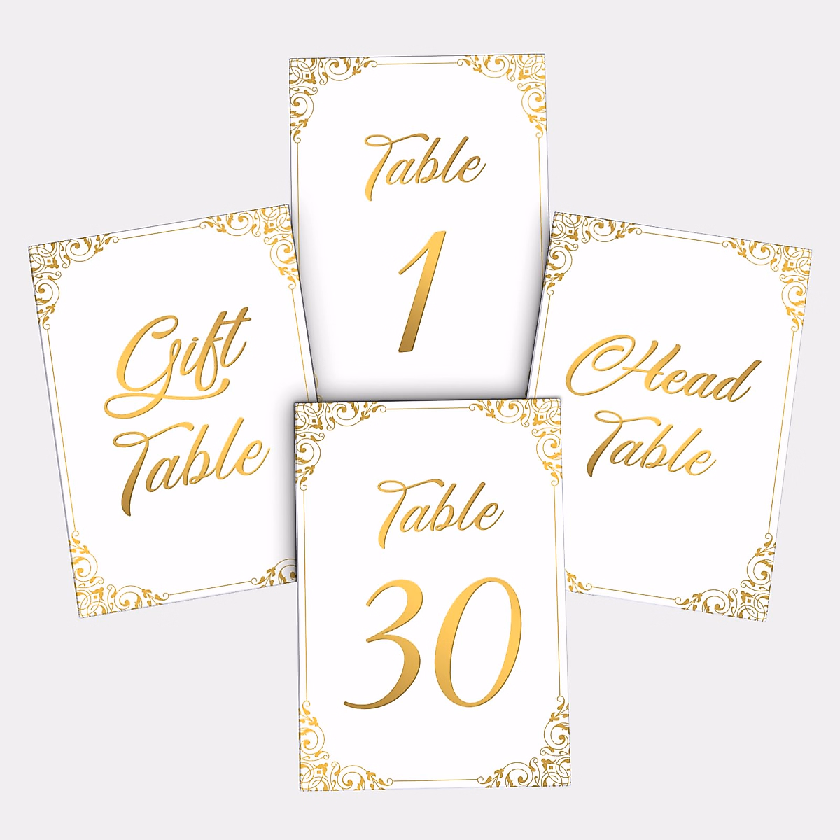 Gold Wedding Table Numbers 1-30 - Double Sided Gold Foil Table Number Cards 4x6 Inch with Head & Gift Table - Restaurant Table Numbers - Gold Table Numbers for Wedding Reception Table Signs