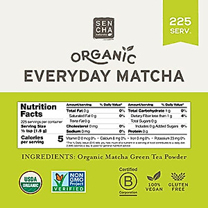 SEN CHA Naturals Organic Everyday Matcha Powder, Authentic Japanese Matcha Green Tea Powder, Premium First & Second Harvest Culinary Grade Organic Matcha Tea, Lattes & Baking, 12oz Bag (1 Pack)