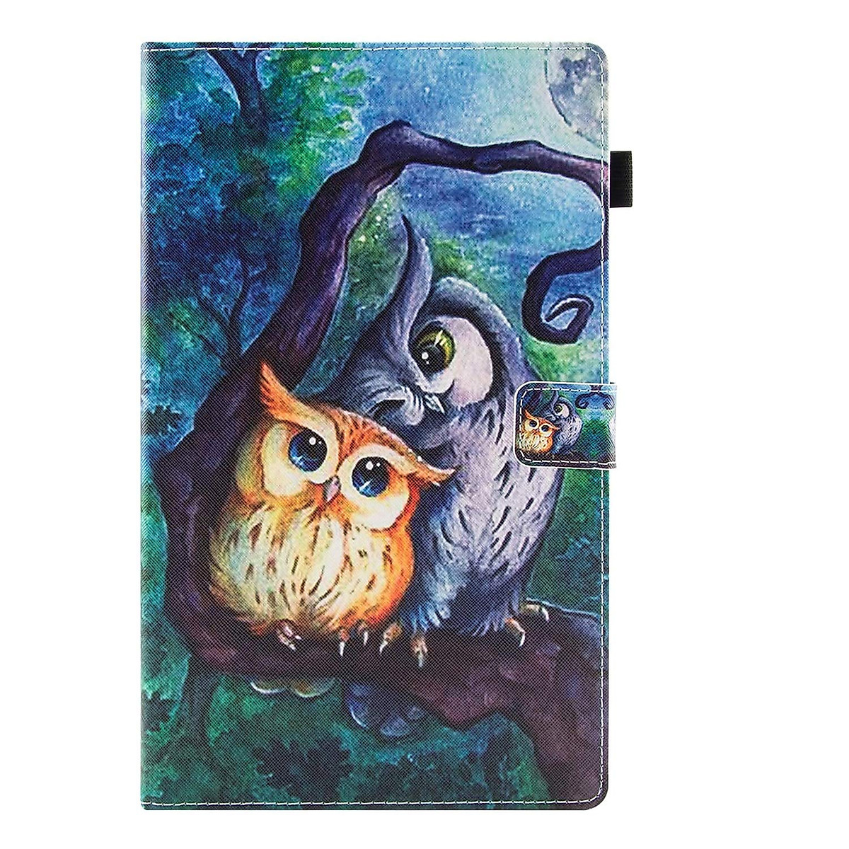 UUcovers for Kindle Fire HD 10 Case 9th/7th Generation (2019/2017) 10.1 inch with Stylus Pencil Holder/Card Slots/Folio Stand PU leather Magnetic Smart Wallet Cover [Auto Wake/Sleep], Oil Painting Owl