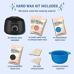 Wax Warmer, PURECLEAN Hair Removal Home Waxing Kit, Hard Wax Kit with 4 Formula Wax Beads for Body Women Men at Home Waxing