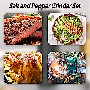 KIEKRO Electric Salt and Pepper Grinder Set, Battery Operated Salt and Pepper Grinder (without Battery), Kitchen Gadget with White Led Light, Adjustable Coarseness, One-hand One-button Start, Black