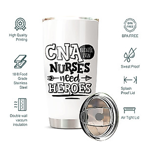 CHICKOR Cna Coffee Mugs Travel 20 Oz With Lid, Because Even Nurses Need Heroes Stainless Steel Nurse Themos, National Nurses Day Gifts for Practioner Labor Women, Inspiration Gift White Themed
