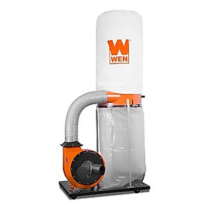 WEN DC1300 1,300 CFM 14-Amp 5-Micron Woodworking Dust Collector with 50-Gallon Collection Bag and Mobile Base , Black