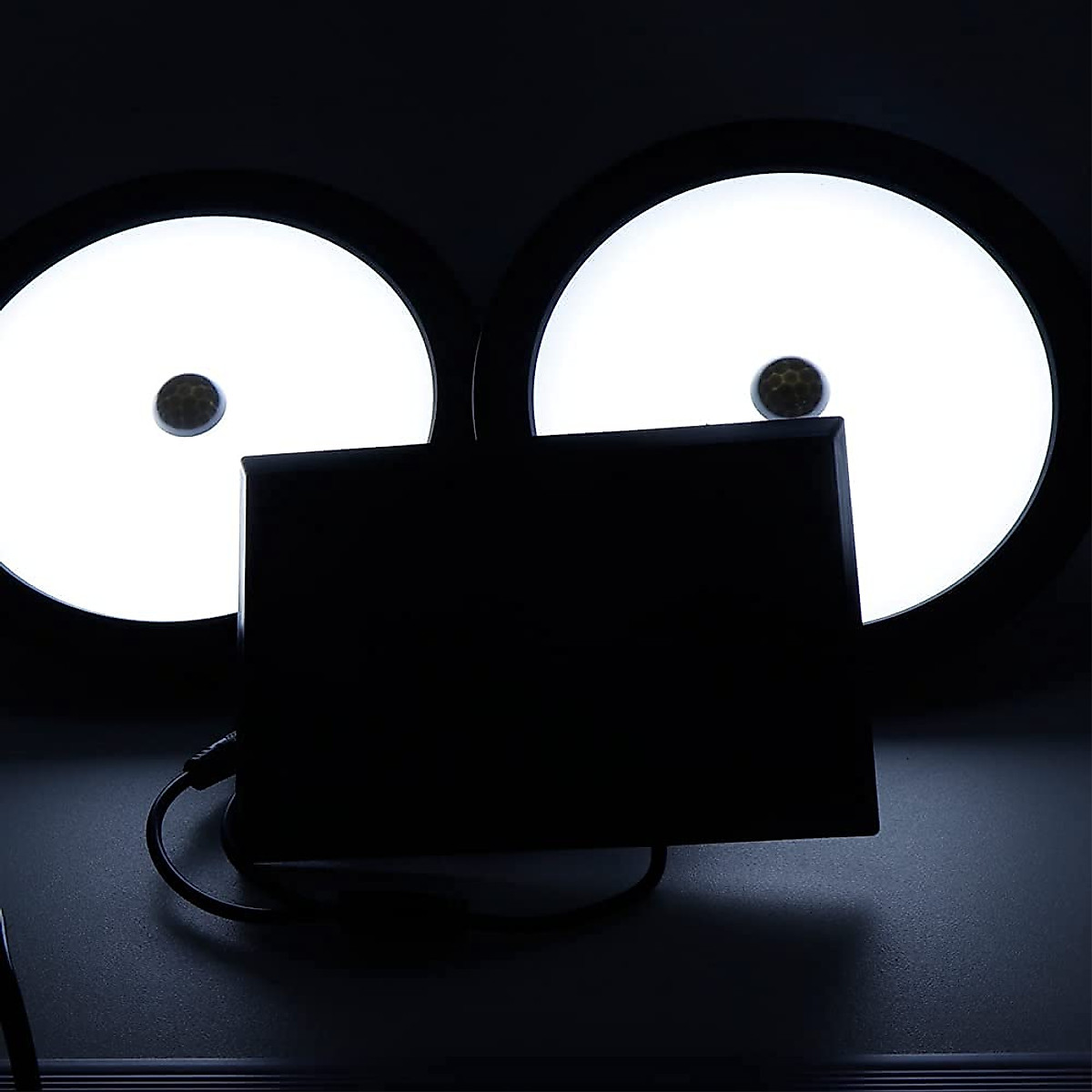 Aolyty Upgrade Solar Pendant Light with Double Head Shed Light 3 Working Modes Waterproof Solar Powered Hanging Lights with Remote Control Dimmable for Garden Yard Corridor Walkway Garage Driveway