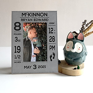PlaqueMaker Personalized New Baby Information Picture Frame - Include the Name, Birthday, Weight, Length and Time of Birth (Gray)