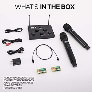 Wireless Karaoke Microphone Mixer System - 8-Channel Optical/Coaxial Input Mixer w/Digital UHF Wireless Mics, 3.5mm Input/Output, Works w/Home Theater, Receiver, Amplifier, Speaker - Pyle PDWMKHRD23