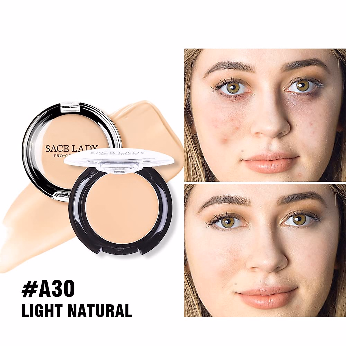 Waterproof Full Coverage Concealer With Primer Sponge Set, Smooth Matte Flawless Creamy Liquid Foundation Corrector Makeup Kit for Face Eye Dark Circles Spot Acne Scar Cover (0.2Fl, Light Natural)