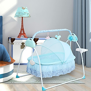 TFCFL Electric Baby Crib Cradle, 0-18 MonthsInfant Bed Auto Swing with Remote Control & Music, 25KG/55LBS Capacity, Foldable Baby Bassinet, Blue