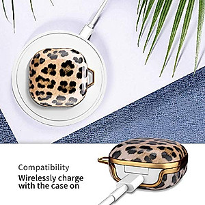 Newseego Compatible with Samsung Galaxy Buds 2 Case (2021)/Galaxy Buds Pro Case/Galaxy Buds Live Case Cover Pink Marble Hard Protective Cover Case with Metal Keychain for Girls Women-Leopard