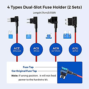 Dash Cam Hardwire Kit 3-Lead Acc Mini USB Hard Wire Kit Fuse for Dashcam Will 12V-24V to 5V/3A Car Dash Camera Charger Power Cord， Gift 4 Fuse Tap Cable （11.5ft）