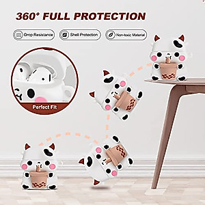 MOLOVA Case for Airpods 1&2,Soft Silicone 3D Cute Funny Cool Fun Cartoon Character Kawaii Fashion Cover with Keychain (Boba Tea Cow)