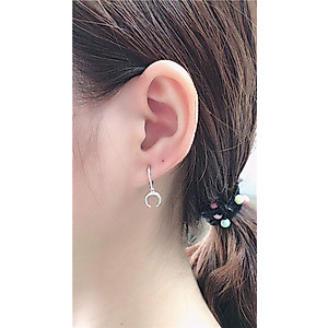 Tiny Moon Dangle Hoop Earrings for Women Girls S925 Sterling Silver Charms Hoops Crescent Half Moon Horn Drop Tiny Cuff Cartilage Helix Minimalist Polished Earrings Fashion Jewelry (Silver)