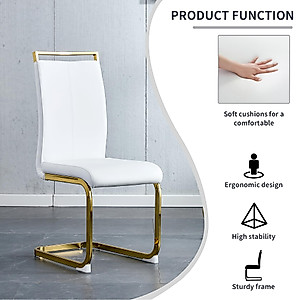 7 Pieces Modern Dining Table Set for 6 People Kitchen Dining Room Table Set Faux Marble Glass Dining Table and 6 White Upholstered Chairs,Dining Kitchen Table Set, Home Kitchen Furniture