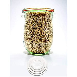 Weck Jars - 1 Liter - Large Sour Dough Starter Jars - Tulip Jar with Wide Mouth - Suitable for Canning and Storage - 2 Sourdough Jars with (Jars, Glass Lids & Keep Fresh Covers)