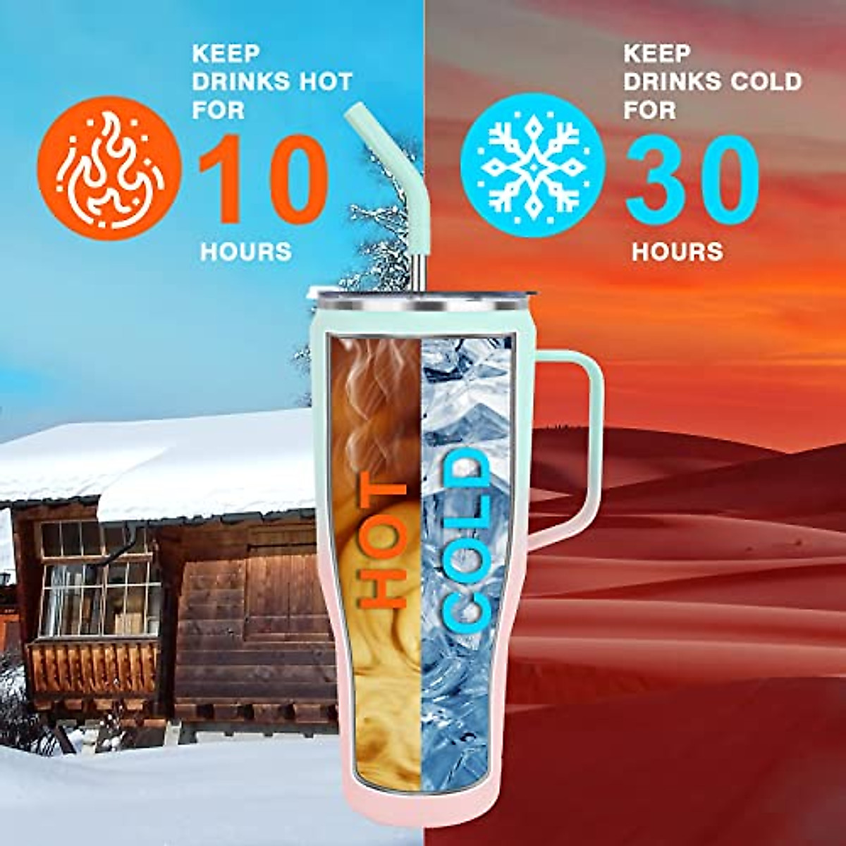 Zukro 50 oz Mug Tumbler With Handle And Straw, Vacuum Insulated Stainless Steel Large Travel Water Cup with Lid,Fit in Cup Holder,No Sweat,Keep Drinks Cold Up To 30 Hours, Dishwasher Safe,Pink