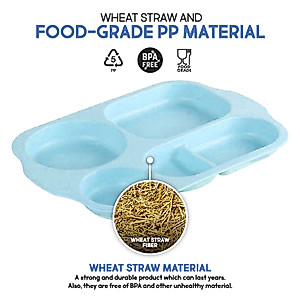 shopwithgreen Divided Plates for Kids Adults, 12 Inch (4PCS) Unbreakable Wheat Straw Section Plates, Large Lightweight Reusable Compartment Lunch Trays, BPA Free Dishwasher & Microwave Safe
