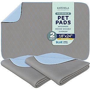 Katziela Washable Pet Pads (2 Pack 18in x 24in) Super Absorbent Waterproof Reusable Dog Pee Pads for Dogs Washable Puppy Pads for Potty Training Housebreaking Washable Pee Pads for Dogs Blue Stitching