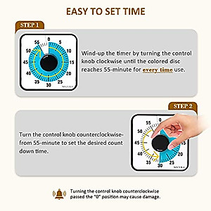 Secura 60-Minute Visual Countdown Timer, 7.5-Inch Oversize Classroom Visual Timer for Kids and Adults, Durable Mechanical Kitchen Timer Clock with Magnetic Backing (Blue)